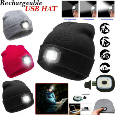 Unisex LED Beanie Hat With USB Rechargeable Battery 5 Hours High ...