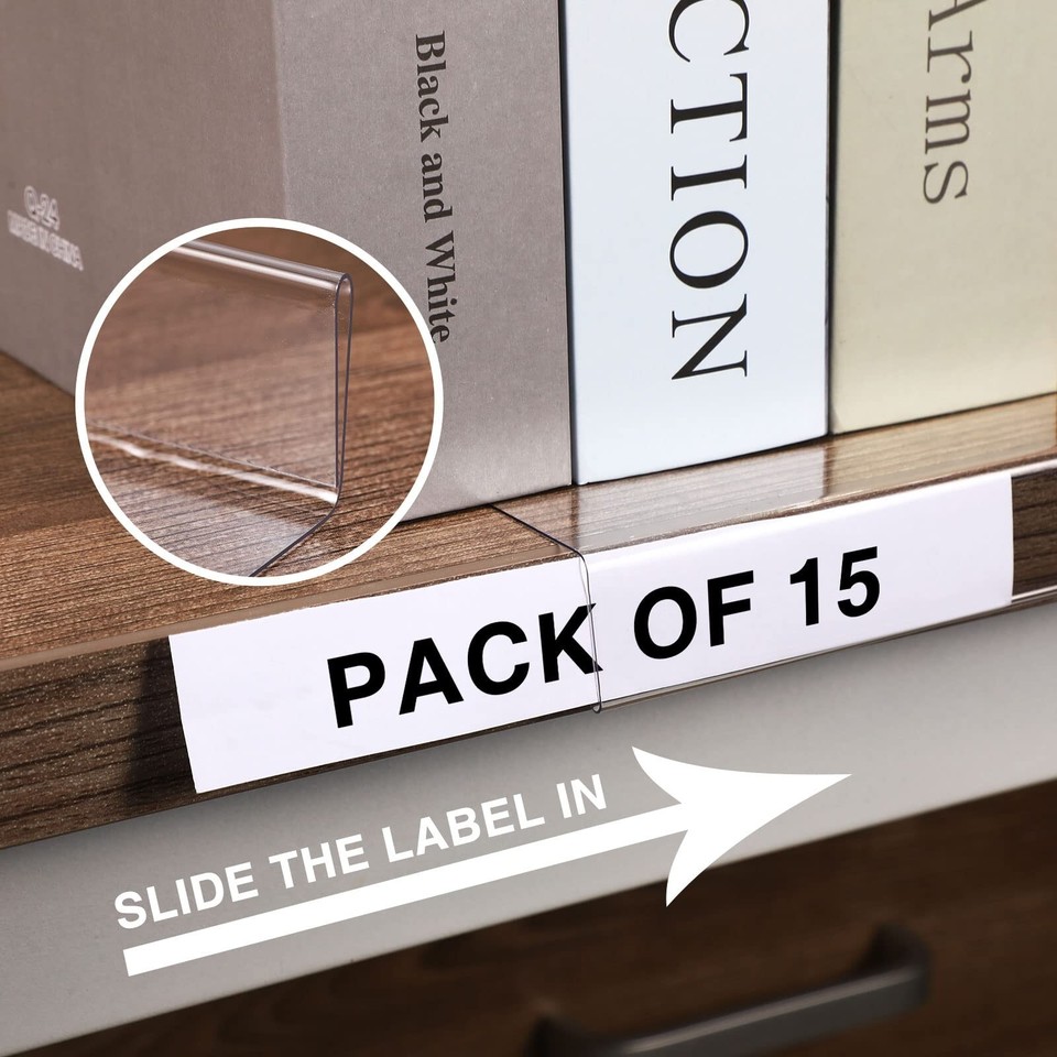 15 Pieces Moveable Shelf Label Holders Clear Shelves Tags Moveable ...