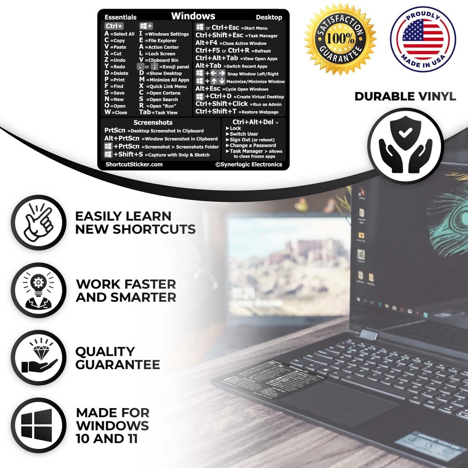 SYNERLOGIC Black Windows Reference Guide Keyboard Shortcuts Vinyl ...