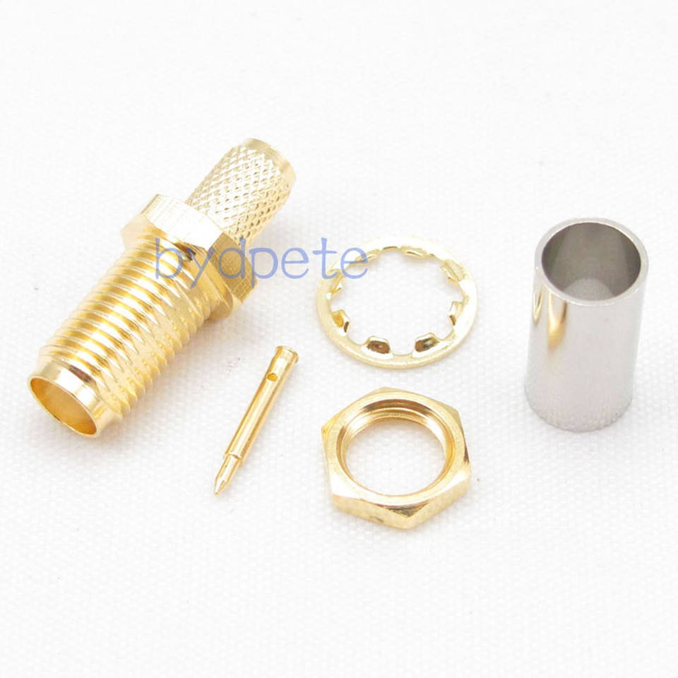 RP-SMA female RF Connector male pin crimp for RG58 RG142 RG400 LMR195 ...