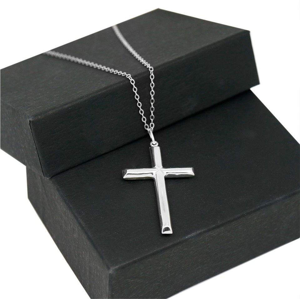 925 Sterling Silver Cross Pendant Necklace 2MM Curb Chain Necklace 16 ...