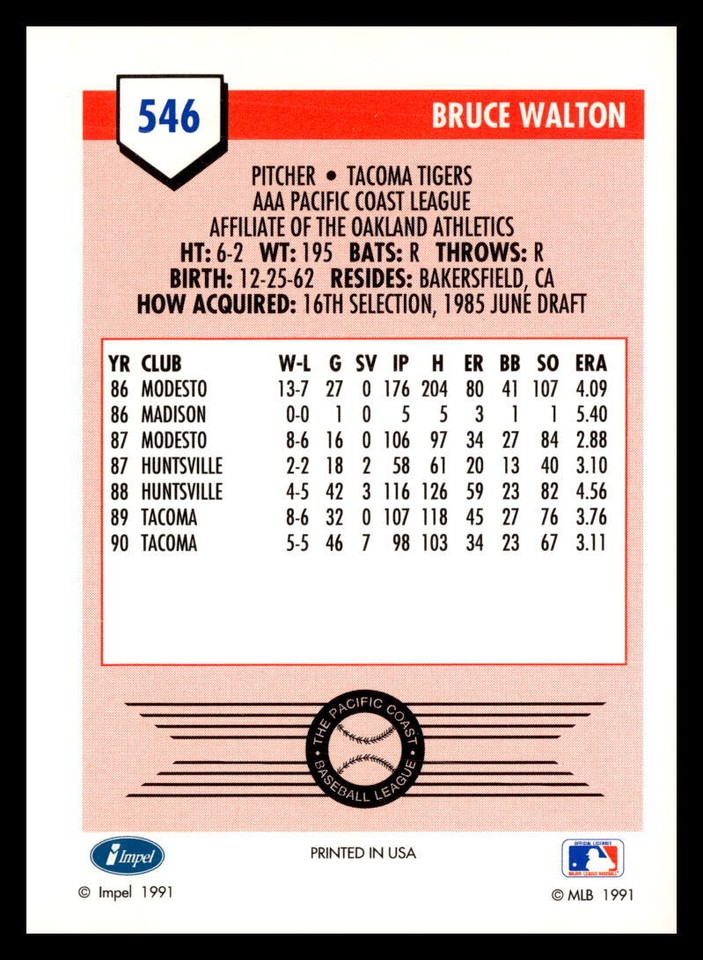 1991 Line Drive AAA #546 Bruce Walton Tacoma Tigers Baseball Card | eBay