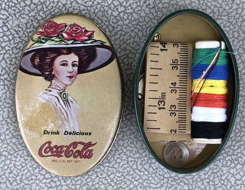 COCA-COLA Oval Shaped Tin Sewing Kit Advertising Collectible 2.75 ...
