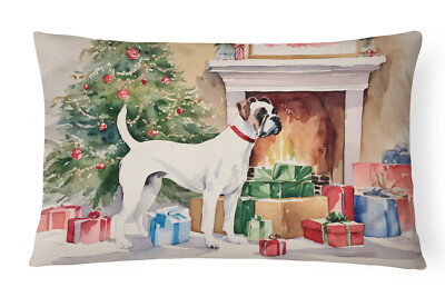 White Boxer Christmas Canvas Fabric Decorative Pillow DAC1281PW1216 | eBay