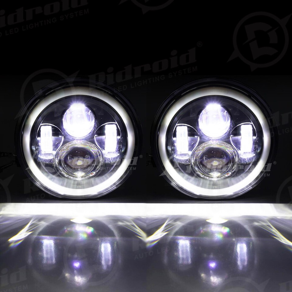 For VW Beetle 1950-1979 Pair 7" Inch Round LED Headlight Red Halo DRL ...