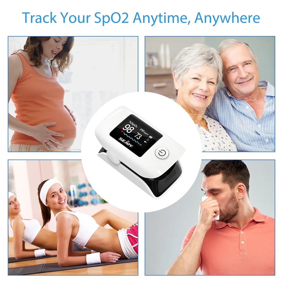 SEJOY Finger Pulse Oximeter Blood Oxygen Sensor O2 SpO2 Monitor Heart ...