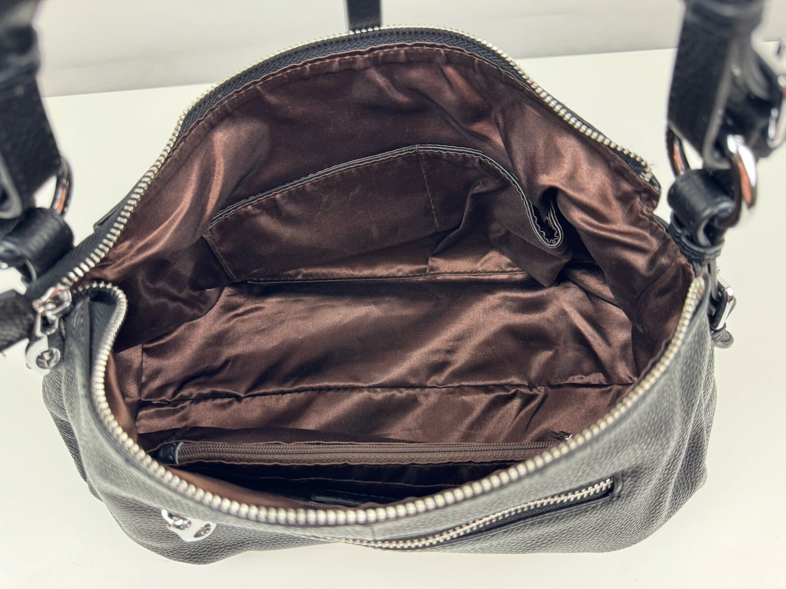 Heshe Black Pebble Leather Shoulder Bag/Purse | eBay
