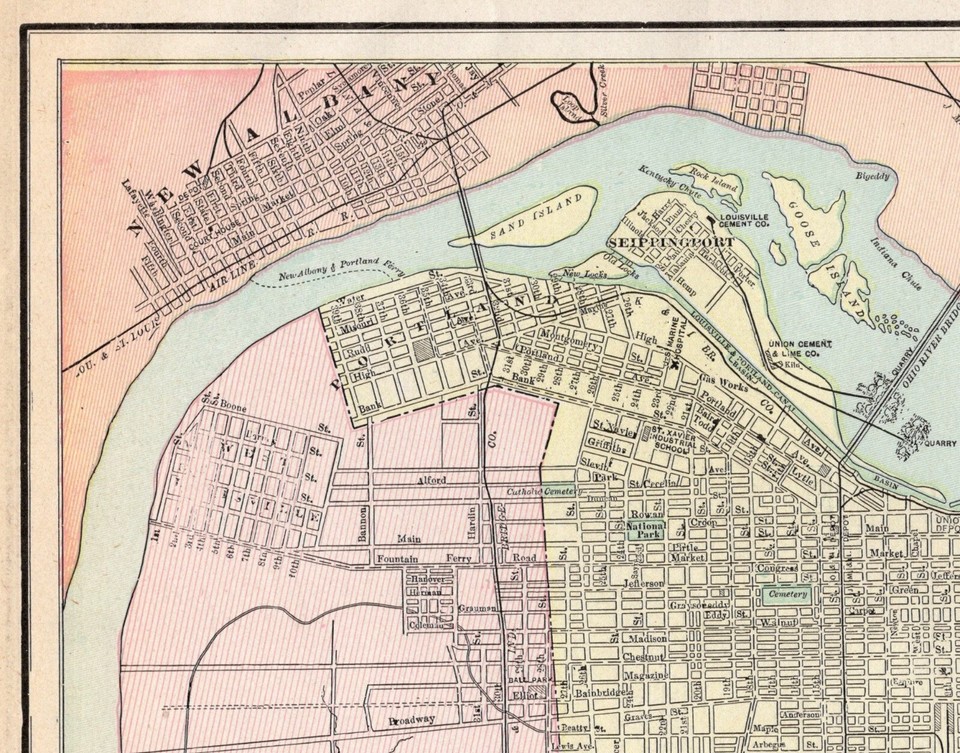 1894 Antique LOUISVILLE Kentucky Street Map George Cram Louisville City ...