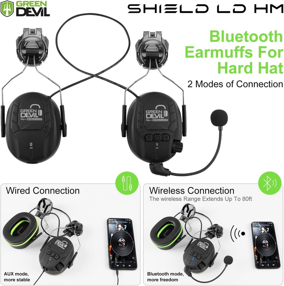 GREEN DEVIL Bluetooth Hearing Protection Ear Muffs For Safety Helmet ...