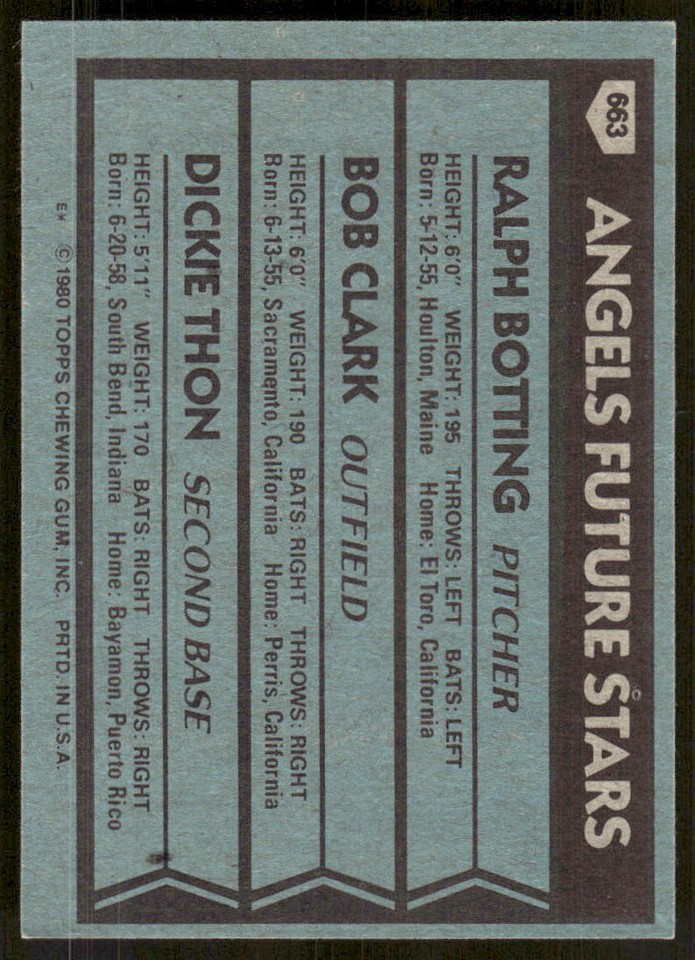 1980 Topps Angels Future Stars - Botting / Clark / Thon RC #663 | eBay