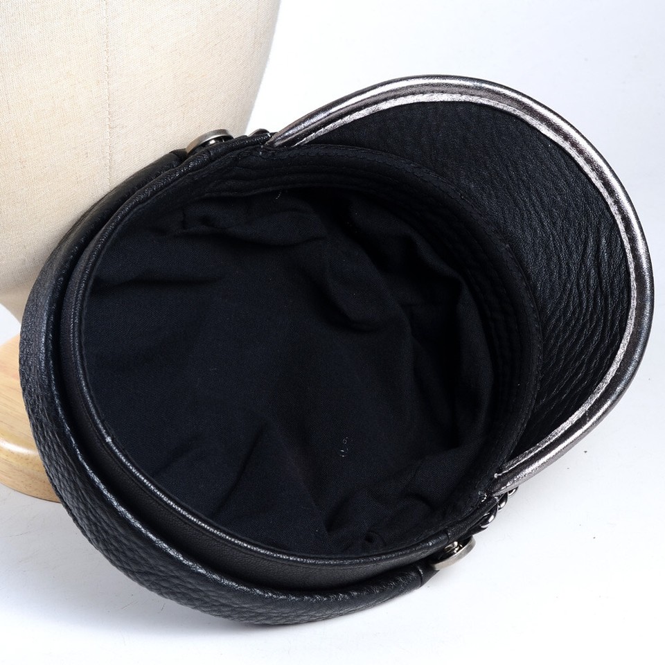 Men's Women's Real Leather Military Service Cap Punk Germany Army/Navy ...