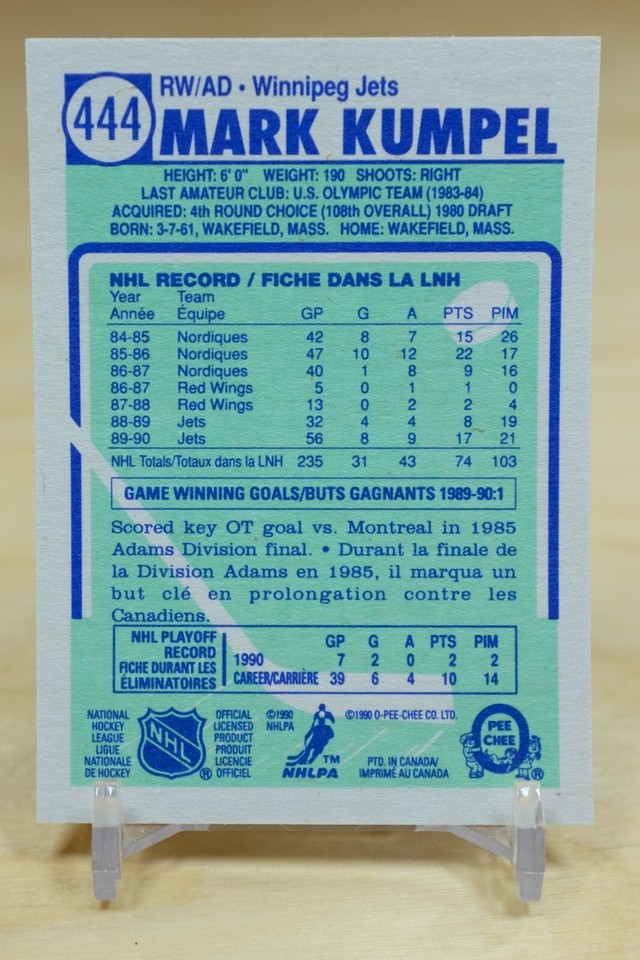 1990-91 O-Pee-Chee OPC Base #444 Mark Kumpel - Winnipeg Jets | eBay