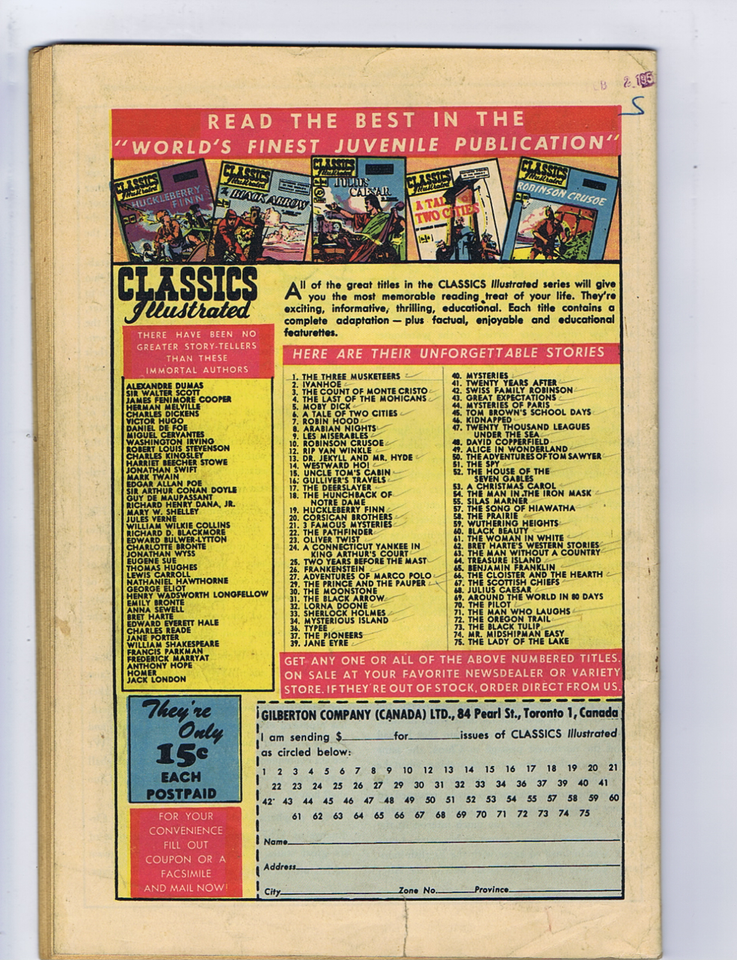 Classics Illustrated #40 Gilberton Pub 1950 CANADIAN EDITION | eBay