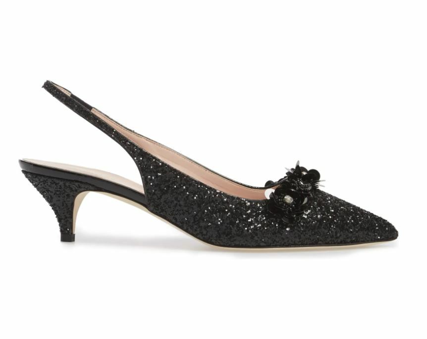 NEW KATE SPADE - Made In Italy - OLIMA Slingback Black Glitter Pumps Sz ...