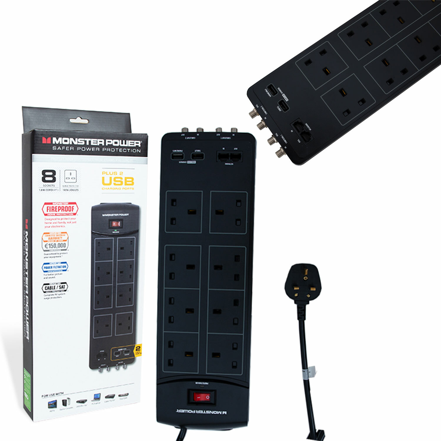 Monster Power Surge Protected Extension Adapter With USB Charging Ports ...