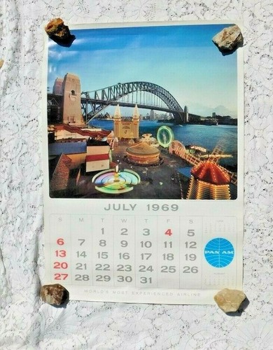 VINTAGE PAN AM AMERICAN AIRLINES CALENDAR TRAVEL POSTER JULY 1969 ...