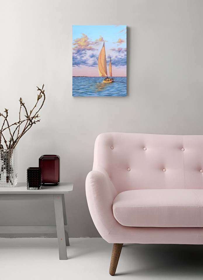 Seascape painting sailboat ocean view wall art 11,8x15,7. Handpainted ...