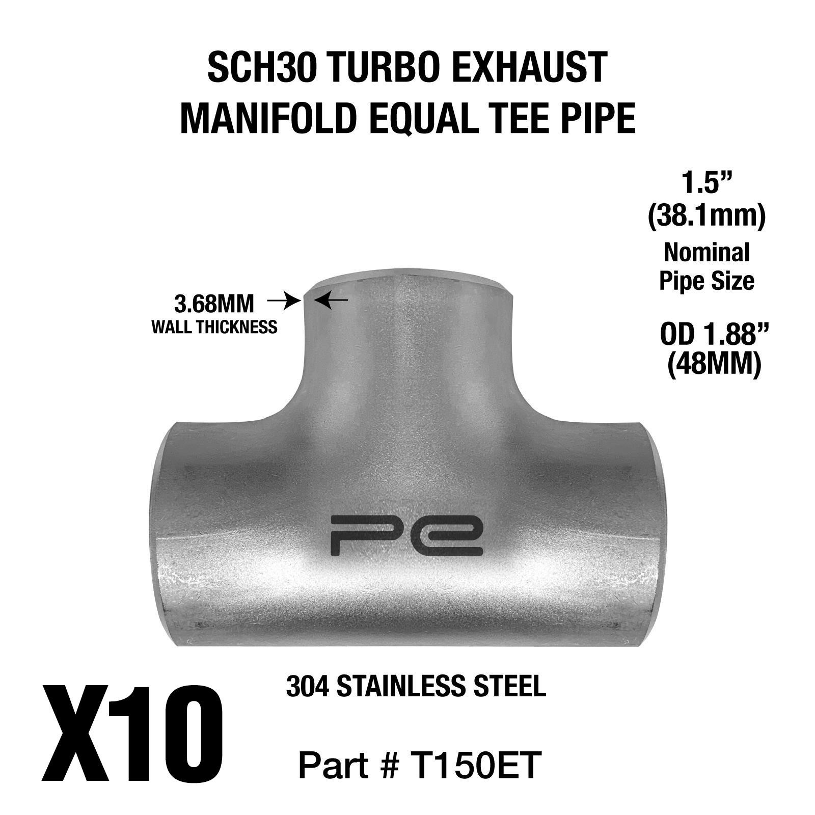 X10 1.5" 48mm OD 304 Stainless Steel Exhaust Manifold Equal Tee T Pipe ...