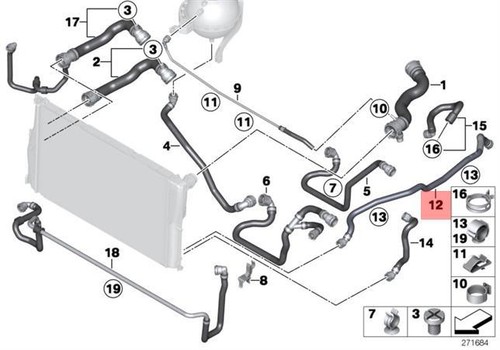 Genuine BMW F07N F10 F10N F11 F11N F18 Radiator Coolant Hose OEM ...