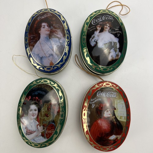 Coca Cola Tin Box Christmas Ornaments Set Of 4 Vtg 90’s Gift Boxes Red ...