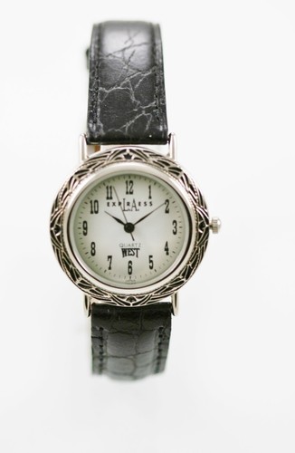 LA Express Watch Women Stainless Steel Silver Leather Black Water Re ...