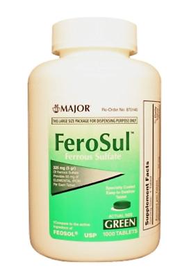Ferrous Sulfate 325 mg Iron Tabs FeroSul (Generic Feosol) 1000 Green ...