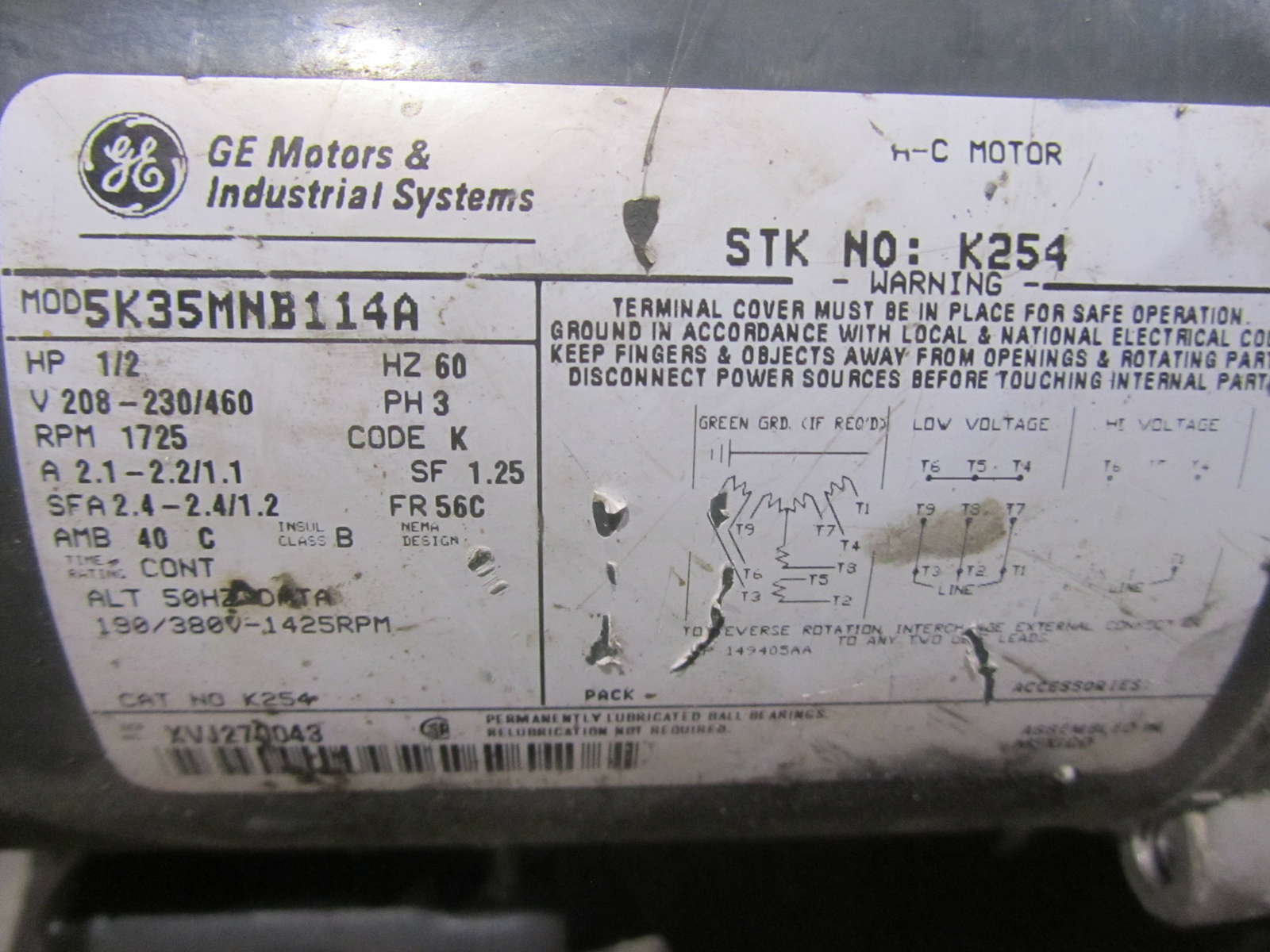 GE NO. K254 5K35MNB114A MOTOR 1/2HP WITH BOSTON SPEED REDUCER ...
