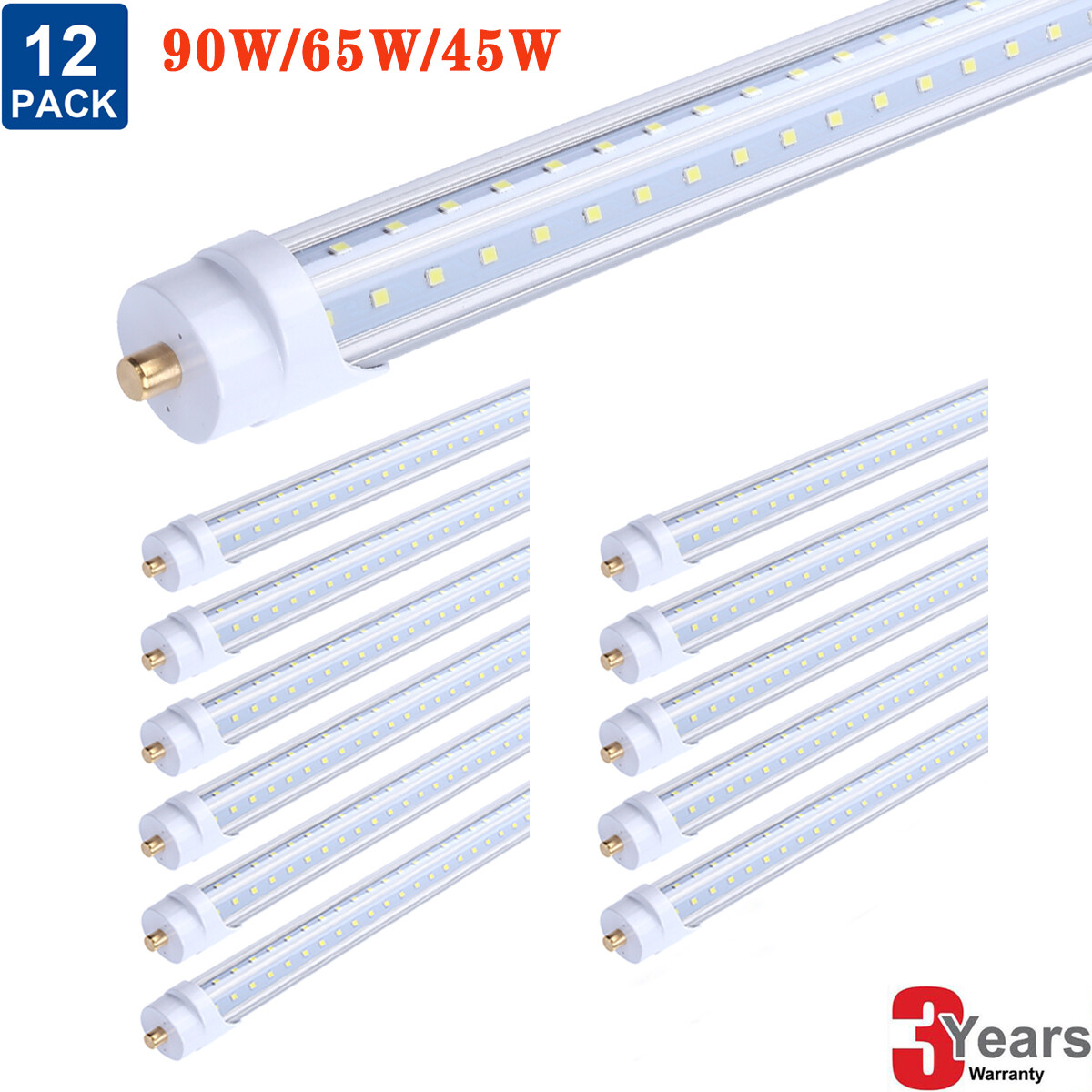 12Pack 8 Foot LED Shop Light 90W 65W 45W 8' LED Tube light 8FT T8 FA8 ...