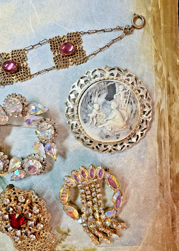 VTG Lot Of Rhinestone + Jewelry Whole & Wearable Cupid Cameo NL BRA ...