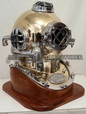 US Navy Diving Helmet Deep Sea Divers Diving Helmet With Wooden Base | eBay