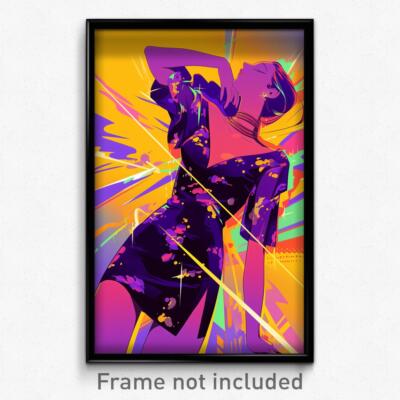 Art Poster - Woman Feeling Enjoyment Wearing Cherry Purple Dress (Print ...