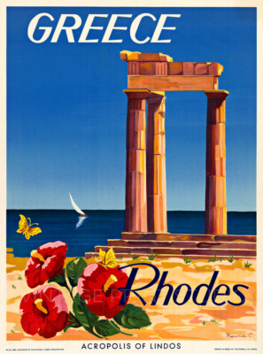 Greece Rhodes Vintage Travel Athens Advertising Flower Giclee Canvas ...