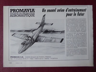 12/1985 PUB PROMAVIA GOSSELIES JET SQUALUS NGT TRAINER AIRCRAFT FRENCH ...