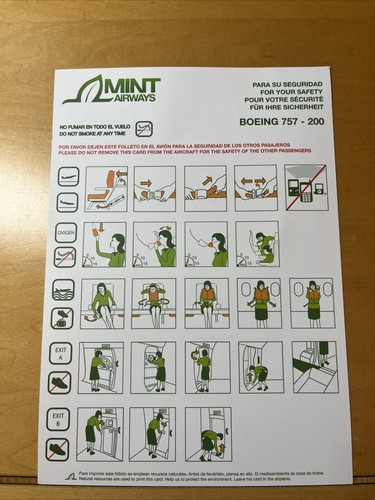 MINT AIRWAYS B 757-200 Safety Card | eBay