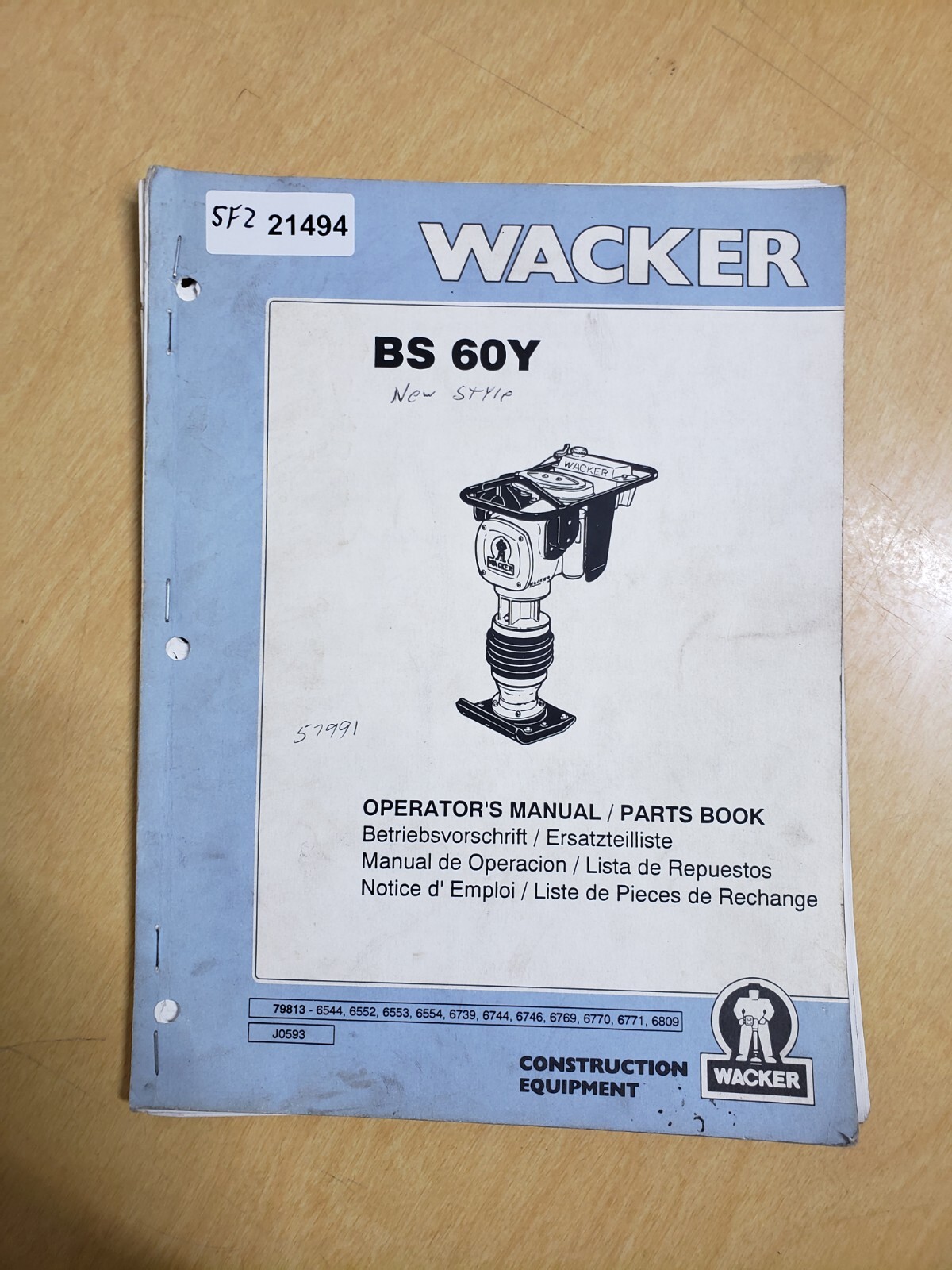 ONE Wacker BS 60Y BS60Y Rammer Compactor Operators Manual Parts Book | eBay