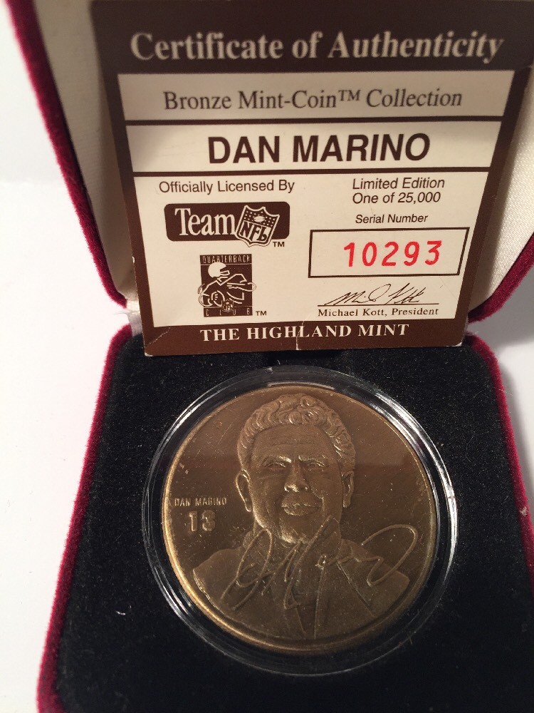 Dan Marino Miami Dolphins Highland Mint Bronze Series Medallion Coin ...