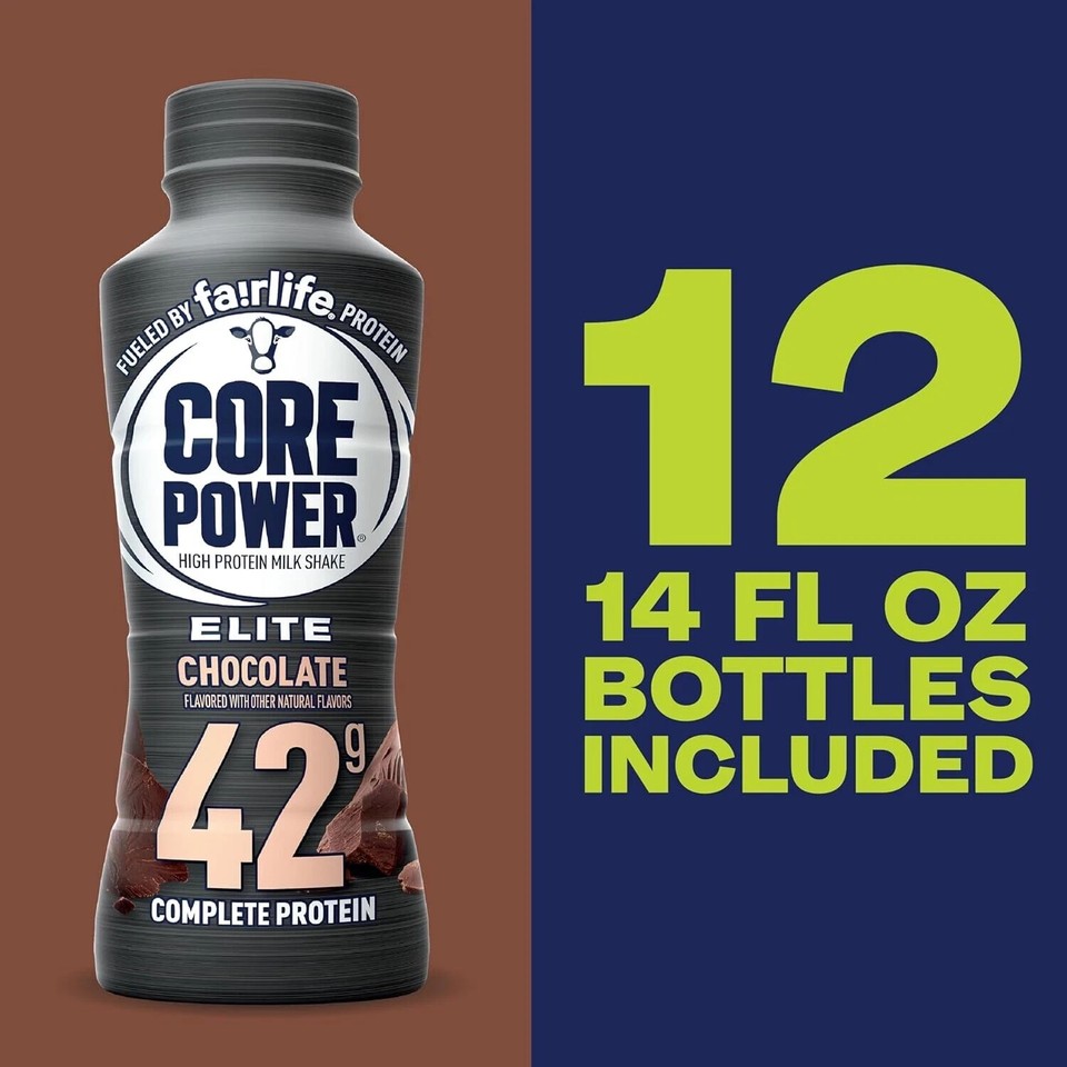 Core Power Elite High Protein Shake, Chocolate, 42g Bottle, 14oz, 12 ...