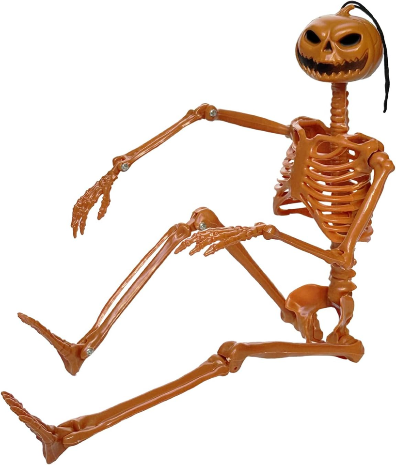 Halloween Skeletons Decoration, 16” Pumpkin Skeleton Decor Posable ...