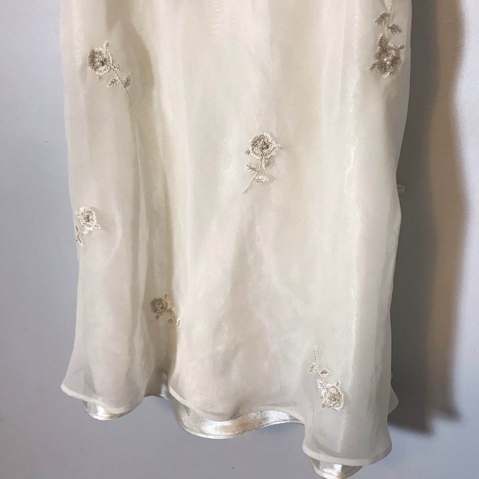 NWT Vintage Ethereal Flower Embroidered Y2K Babydoll Ivory Slip Mini ...
