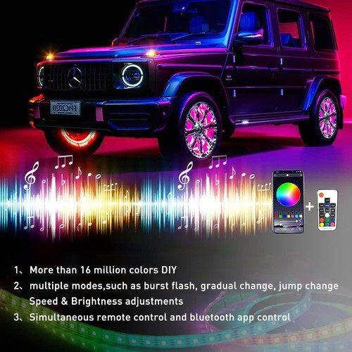 15.5" LED Wheel Ring Rim Lights RGB Color Chasing Brake & Turn Signal ...