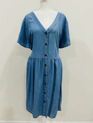 Indigo Rose Denim Or Shambray Blue Midi Dress Button Down Front Size ...