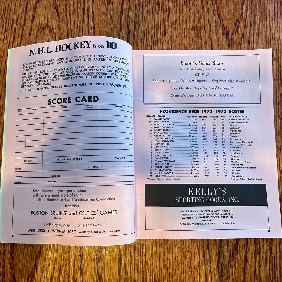 1972-73 Rhode Island Reds Hockey Program | eBay