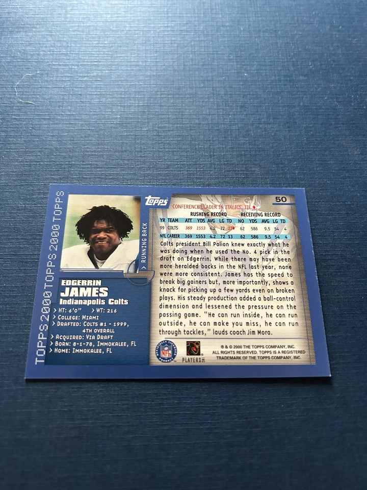 2000 Topps Football Edgerrin James #50 HOF Set Break NM-MT | eBay