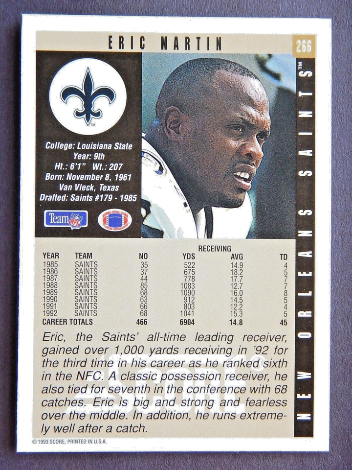 Eric Martin #266 Score 1993 Football Card (New Orleans Saints) LN | eBay