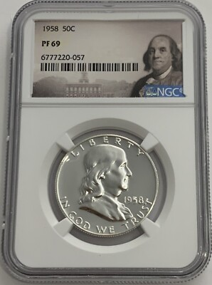 1958 NGC PF69 Proof Ben Franklin Half Dollar 50c 90% Silver Portrait ...