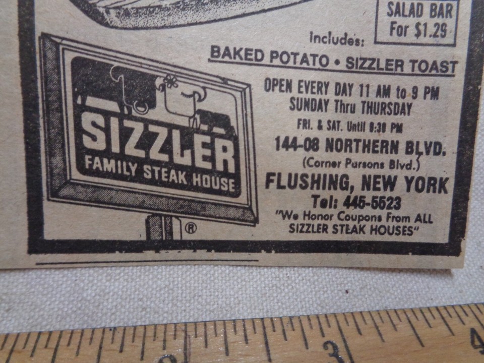 Vintage Ad SIZZLER steak house FLUSHING QUEENS NY 1979 print ad old ...