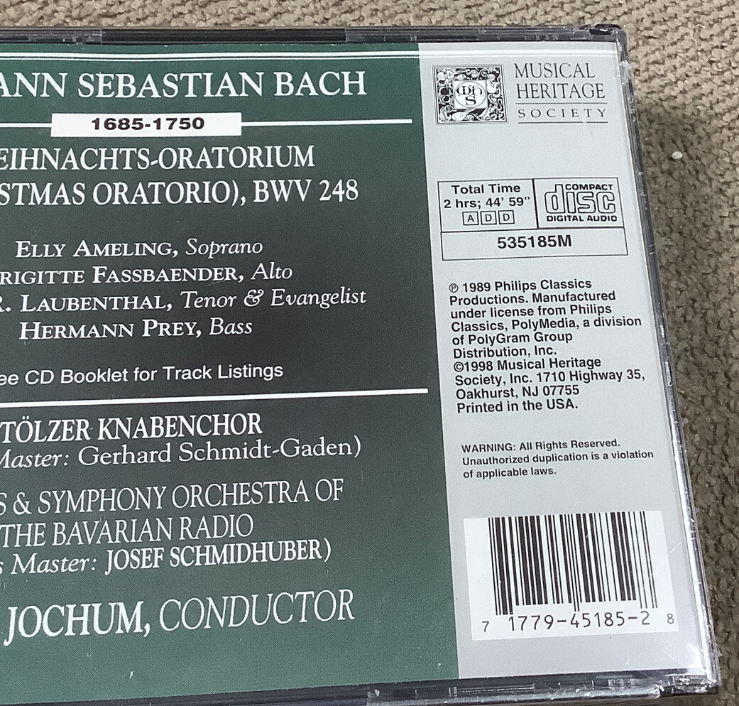 EUGEN JOCHUM Bach: Christmas Oratorio (weinachts-oratorium) 3 CD Box ...