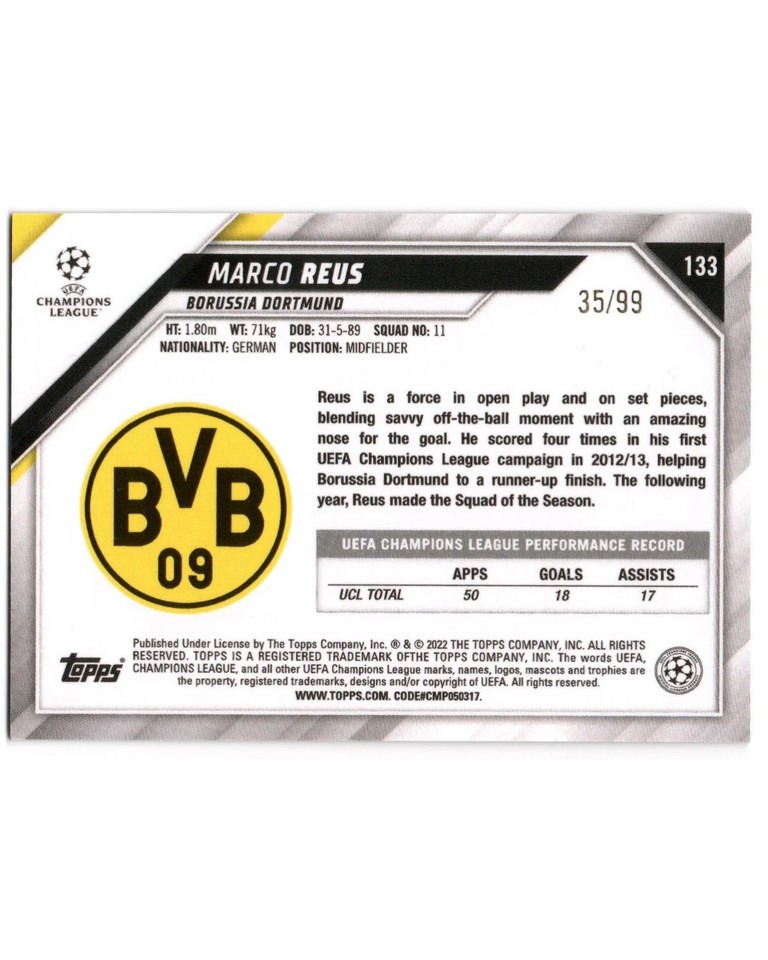 Topps Chrome 2022- Marco Reus /99, Borussia Dortmund | eBay UK