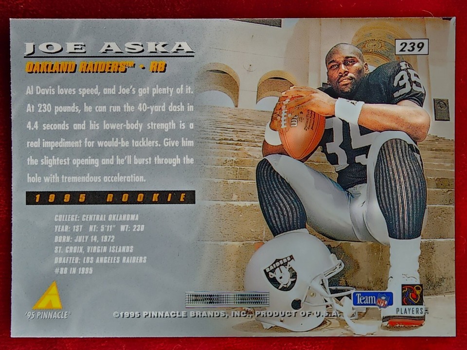 1995 Pinnacle Football Card #239 Joe Aska RC Rookie - Oakland Raiders ...
