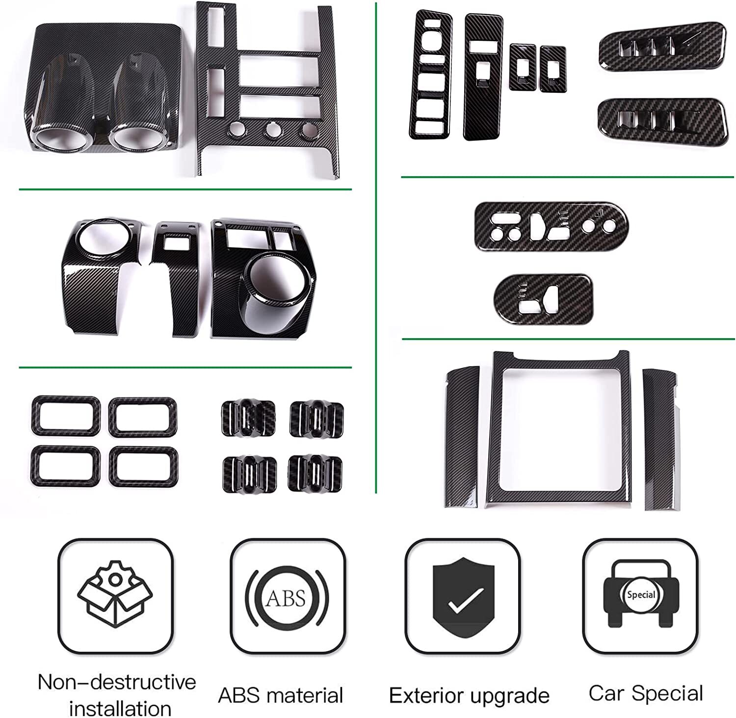 24PCS Carbon Fiber ABS Interior Central Control Cover Trim For Hummer ...